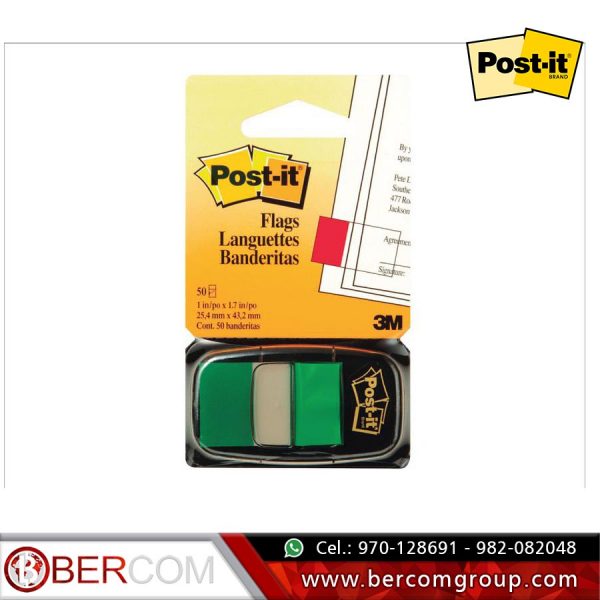 BANDERITAS ADHESIVAS 3M POST-IT VERDE 50 HOJAS - Bercom Group