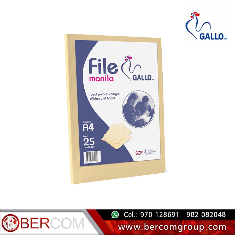 FILE MANILA GALLO A4 PAQUETE X 25 UND - Bercom Group