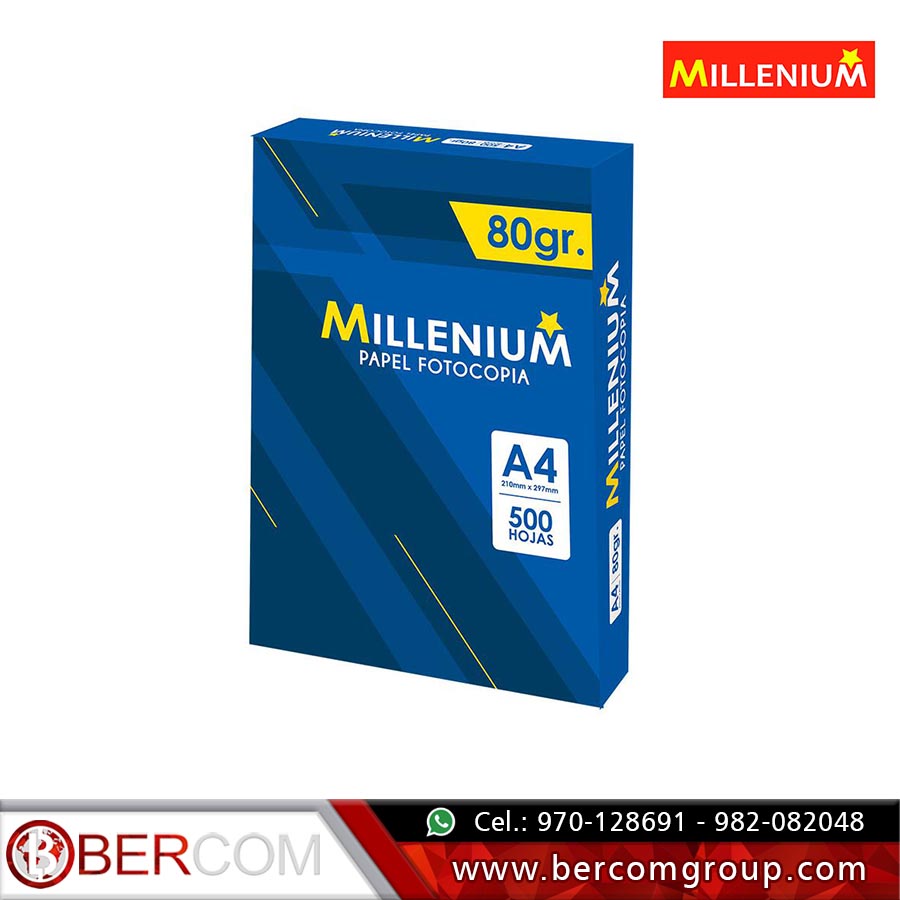 PAPEL FOTOCOPIA MILLENIUM 80 G A4 PAQUETE X 500 HOJAS - Bercom Group